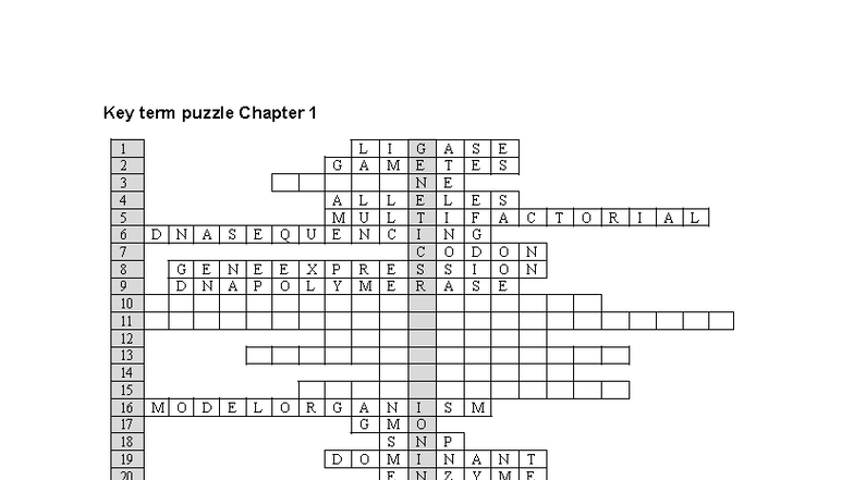Key Term Puzzle: Genetics Chapter 1 Overview - Studeersnel