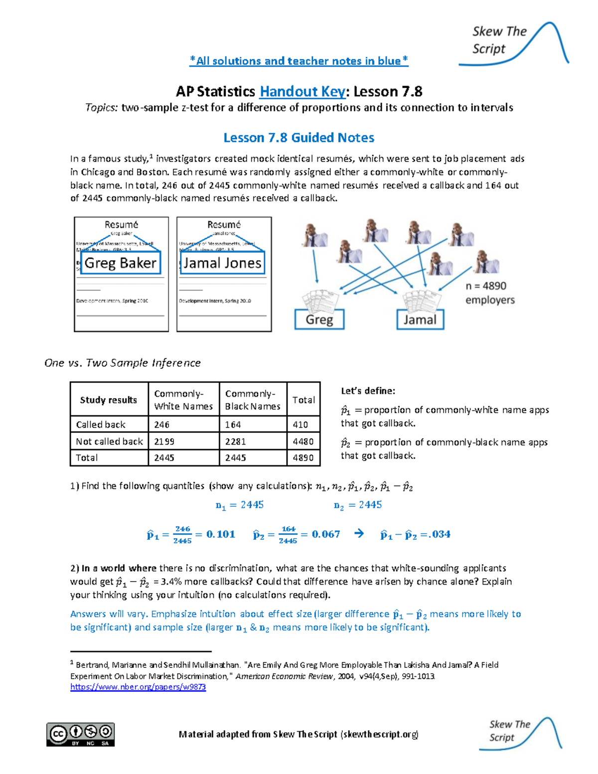 AP Statistics (7.8) Lesson Notes: Proportions & Discrimination Analysis ...