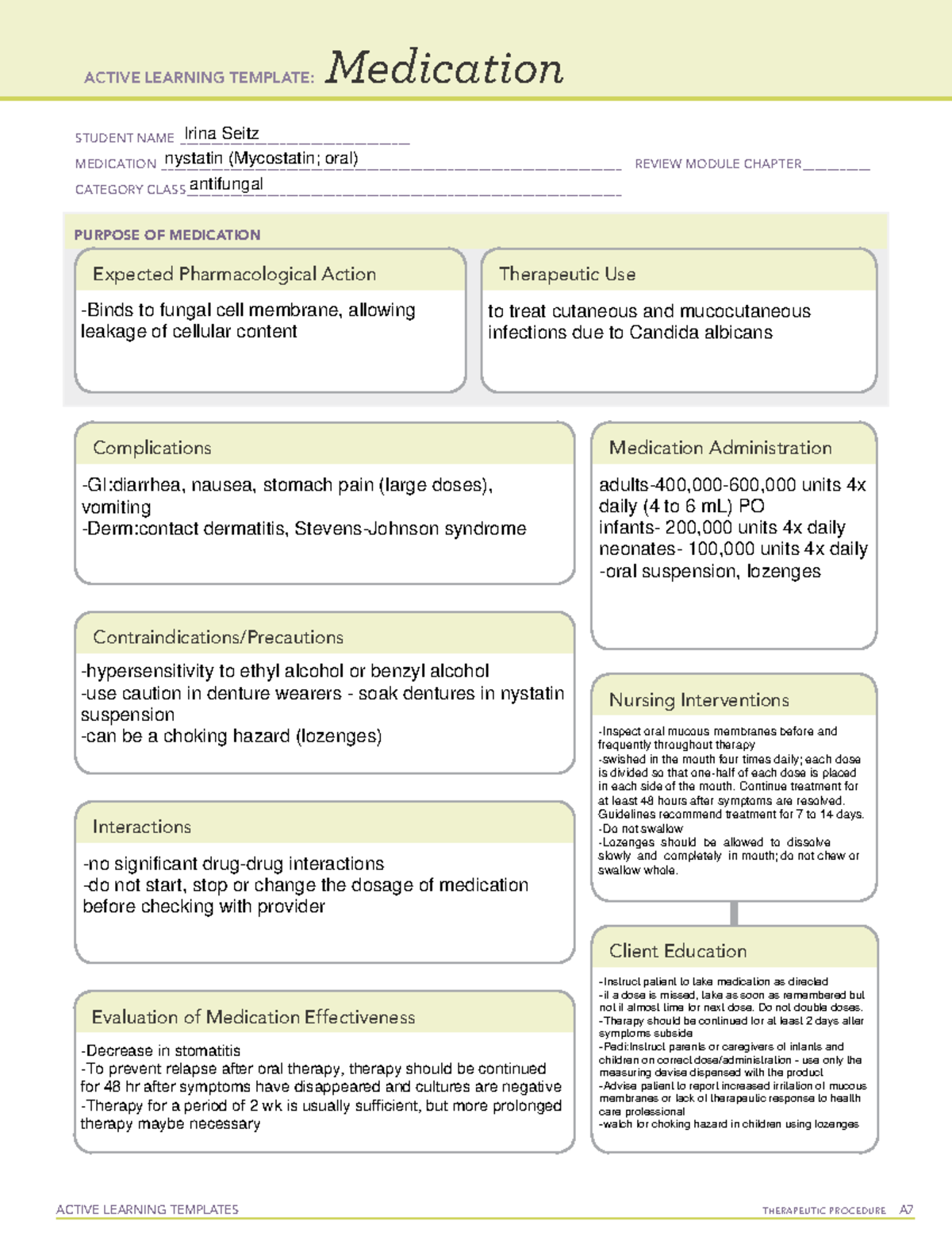 ATI MED TEMP: Nystatin (Mycostatin; Oral Antifungal Review) - Studocu