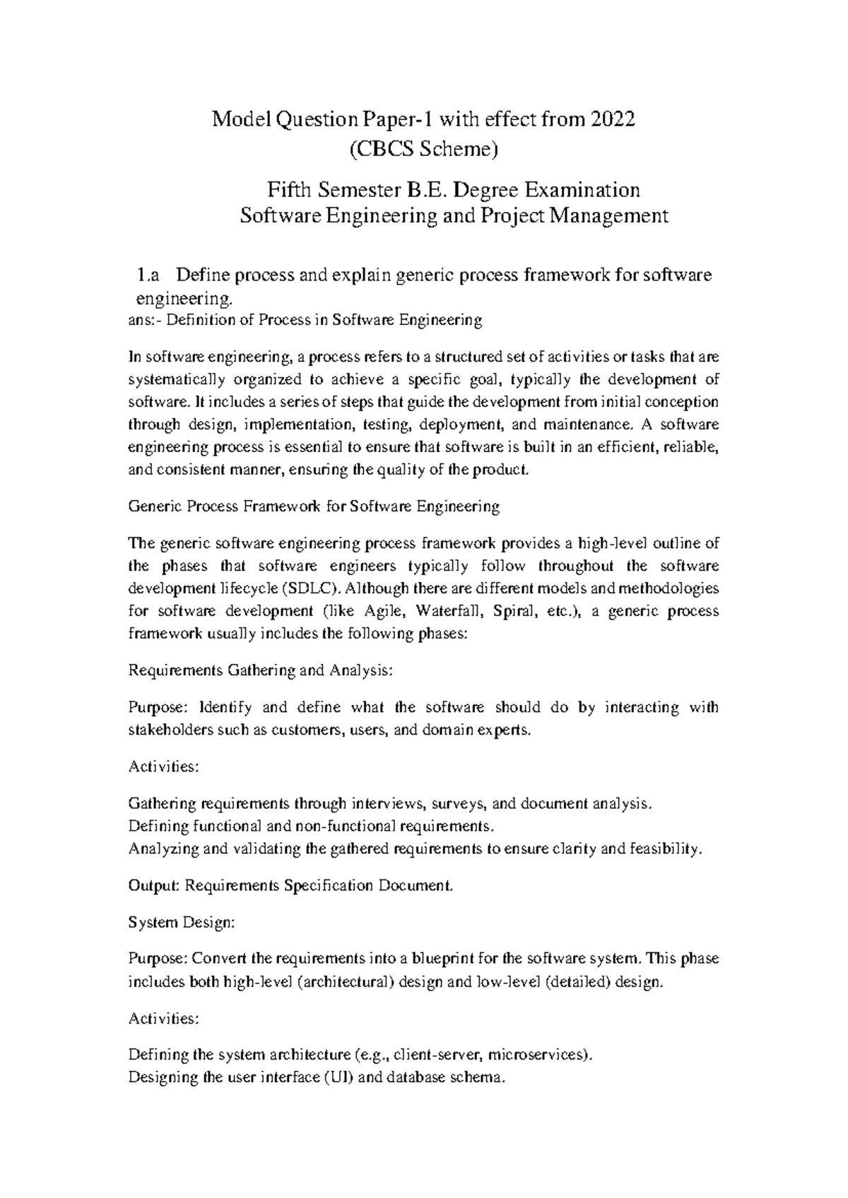 BCS501 Model Question Paper Solutions for Software Engineering & Project - Studocu