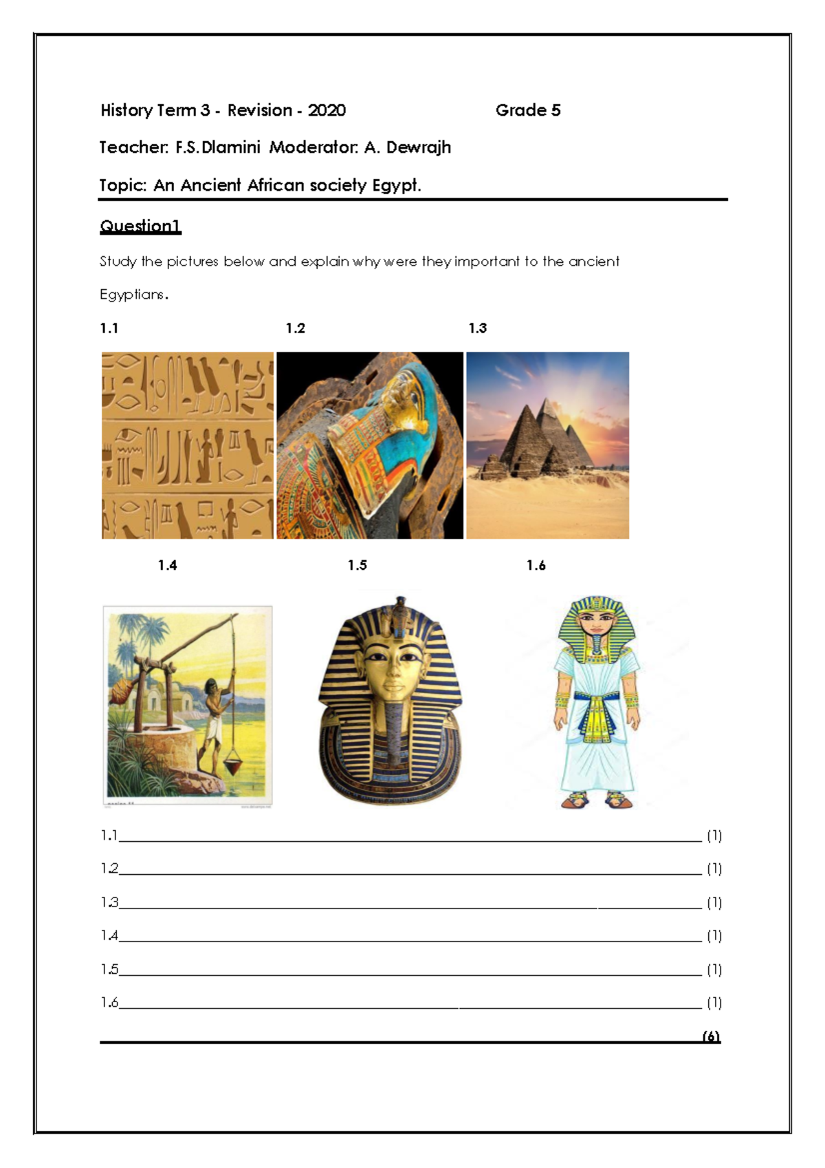 History Grade 5 Term 3 Revision: Ancient Egyptian Society - Studocu