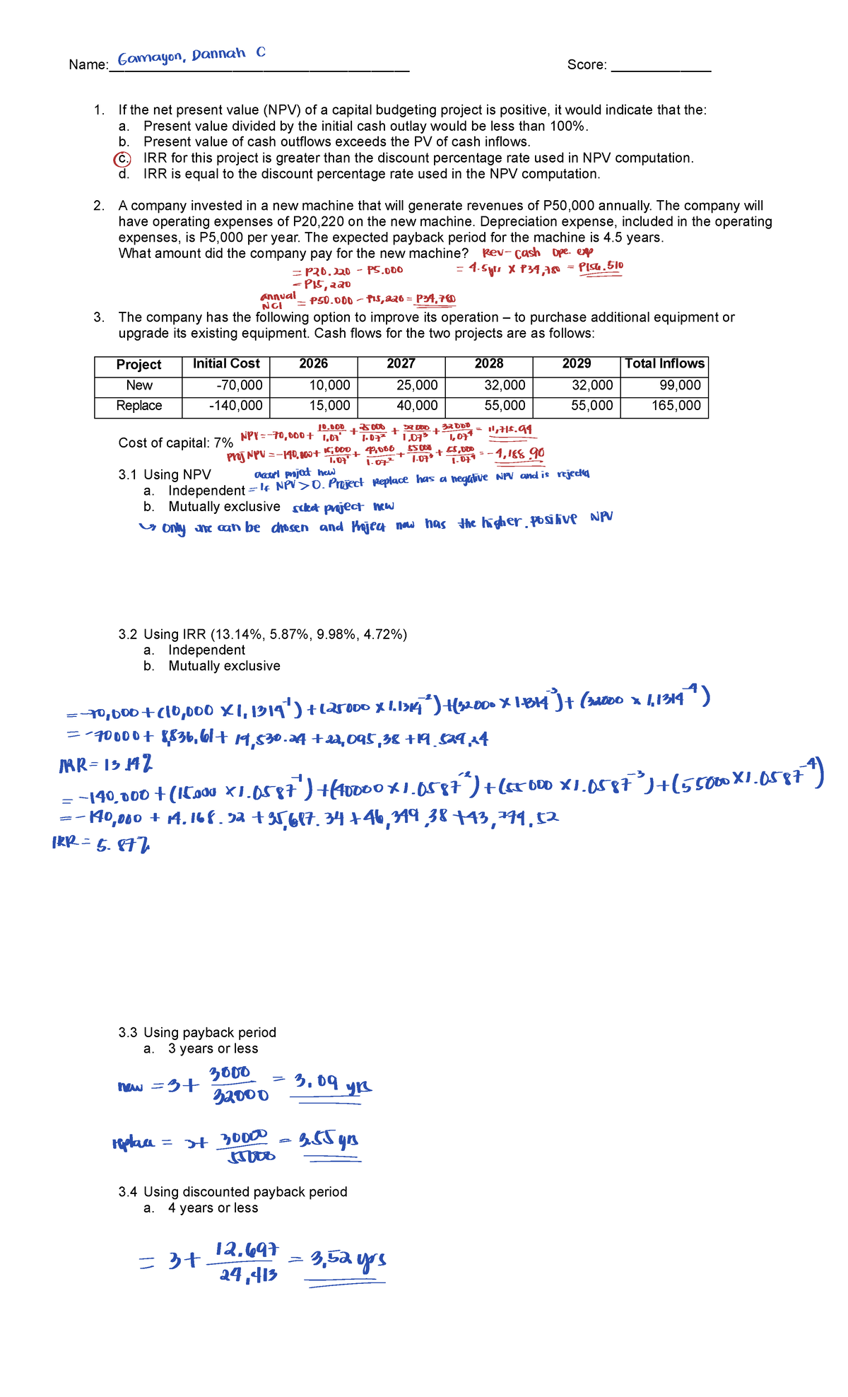 Financial Management Finals: NPV, IRR, and Payback Analysis - Studocu