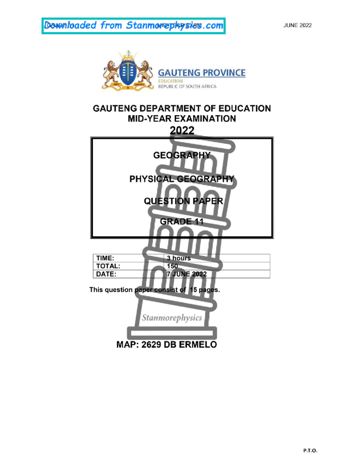 Gauteng Geography Grade 11 June 2022 Question Paper & Memo - Studocu