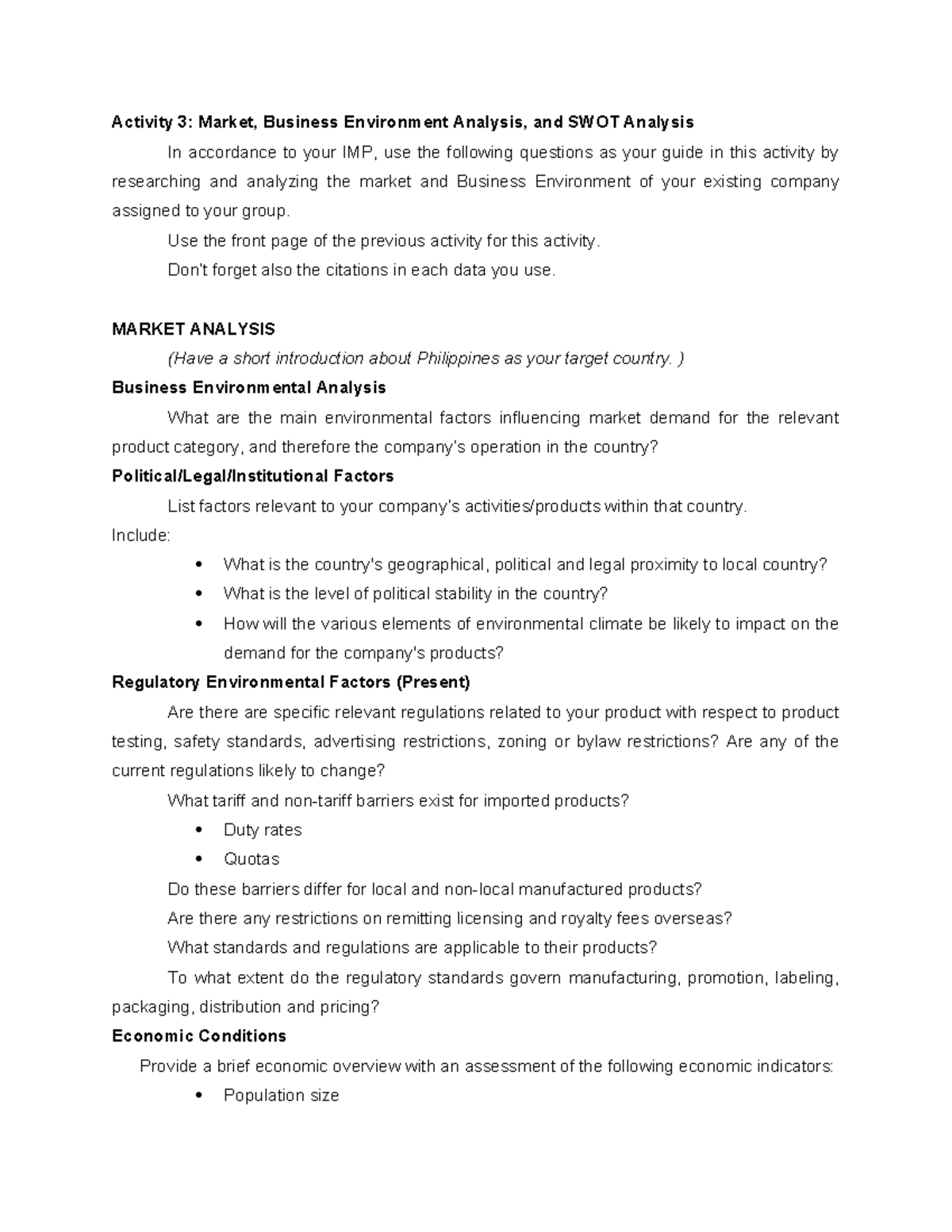 Market Analysis and SWOT Analysis Activity - Activity 3: Market ...
