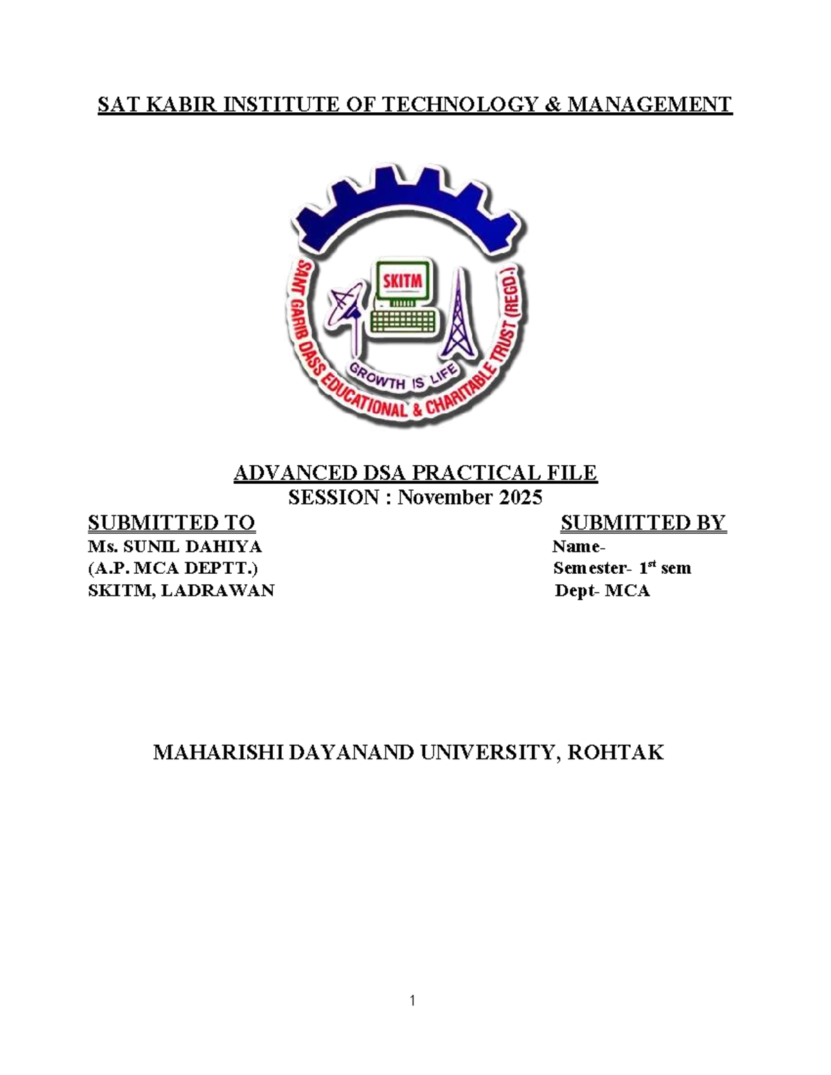 MCA 1st Sem DSA Practical File - November 2025 - Studocu