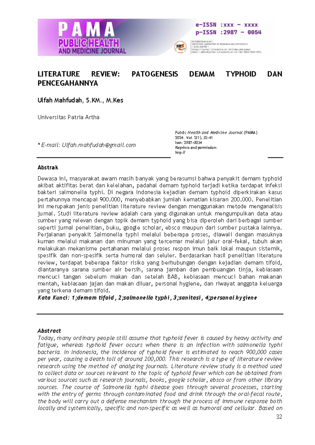 32 41 patogenesis demam typhoid dan pencegahannya - LITERATURE REVIEW ...