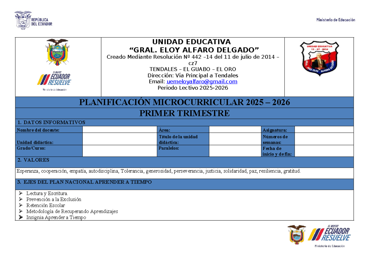 Planificación Microcurricular 2025-2026 - Primer Trimestre cz7 - Studocu