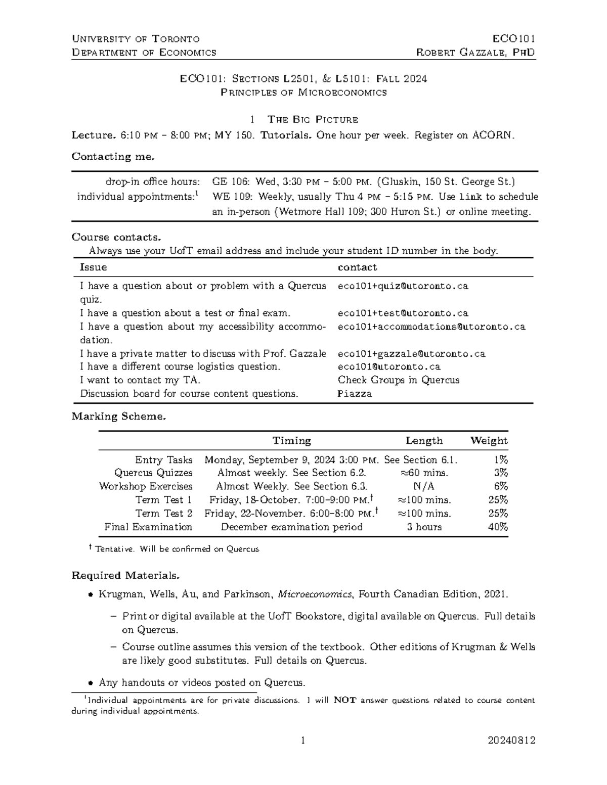 ECO101Gazzale 2024 - microeconomics f/w summary - Department of ...