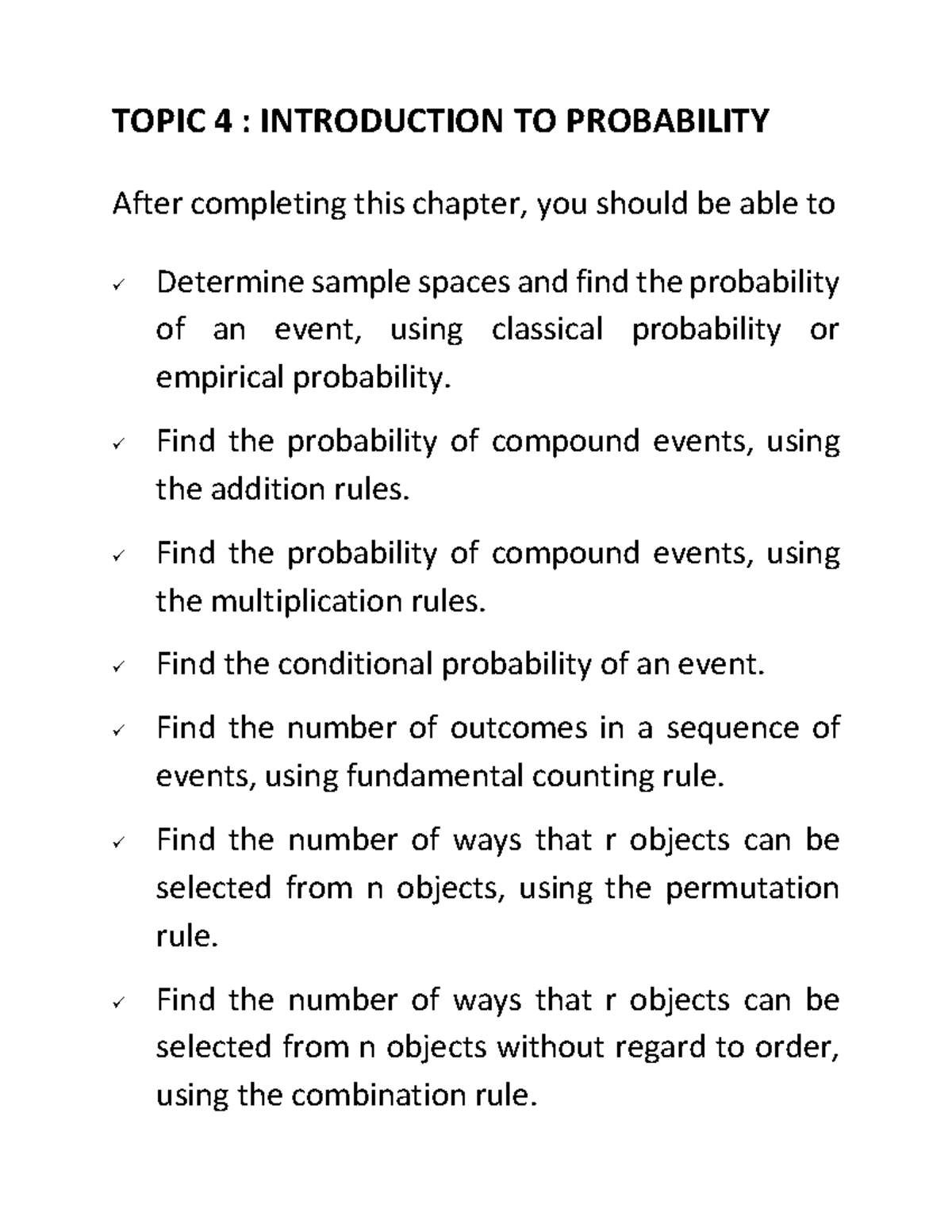 Sta chap 4 - sta108 - TOPIC 4 : INTRODUCTION TO PROBABILITY ...