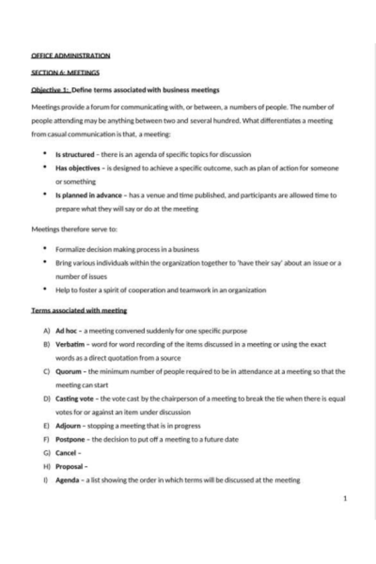 OFFICE ADMINISTRATION: MEETINGS SECTION 6 - Key Concepts and Types ...