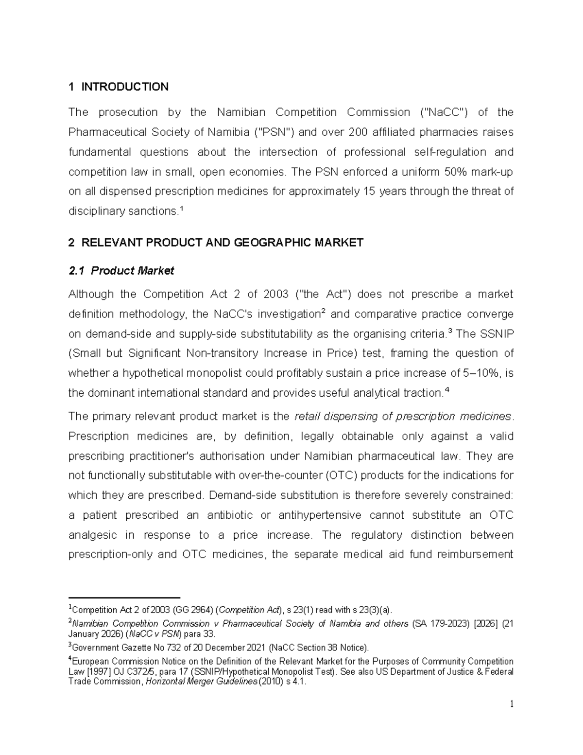 Analysis of Competition Law in Namibia: Case Study of PSN and ...