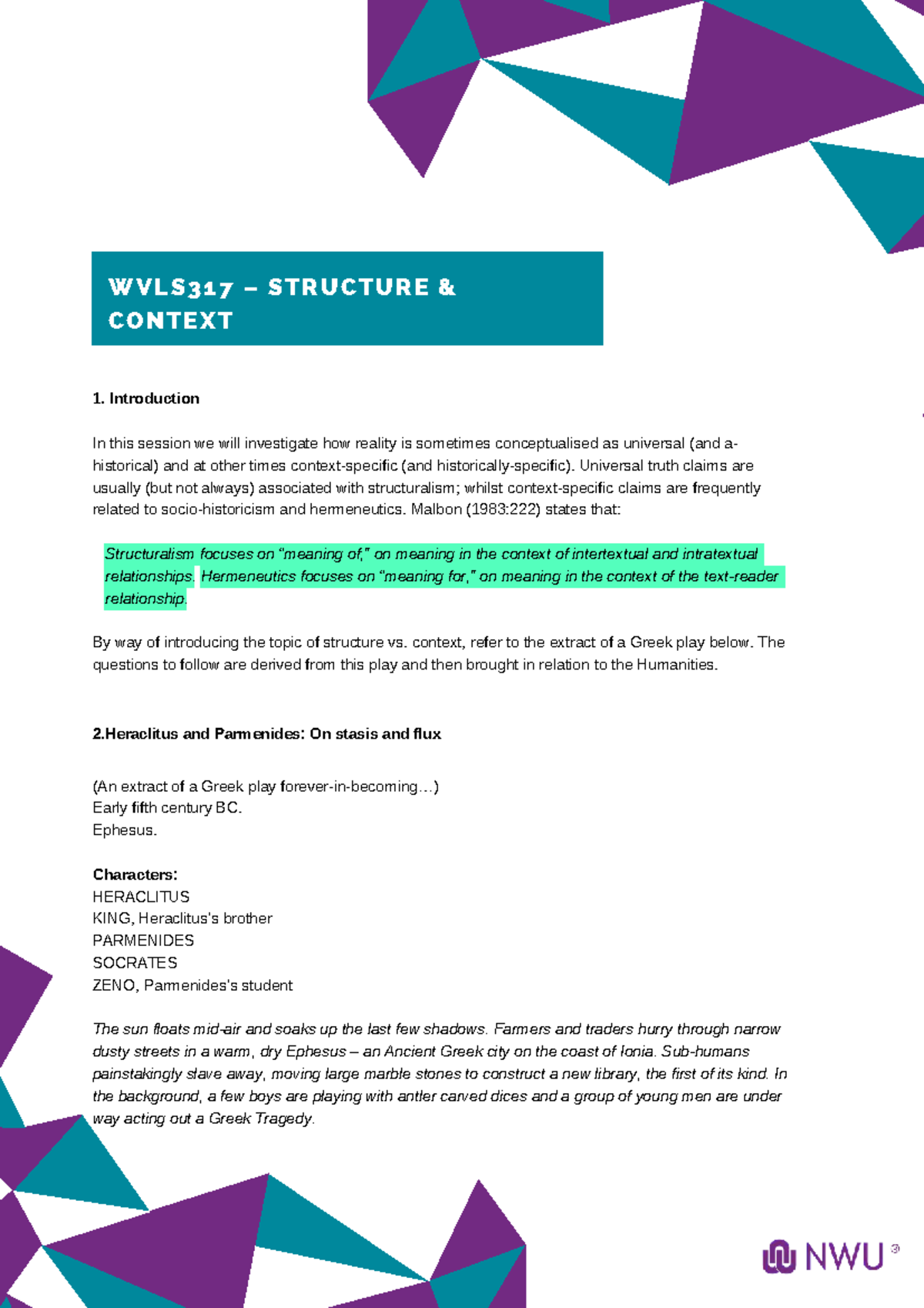 WVLS317 STRUCTURE CONTEXT: Exploring Stasis and Flux in Philosophy ...