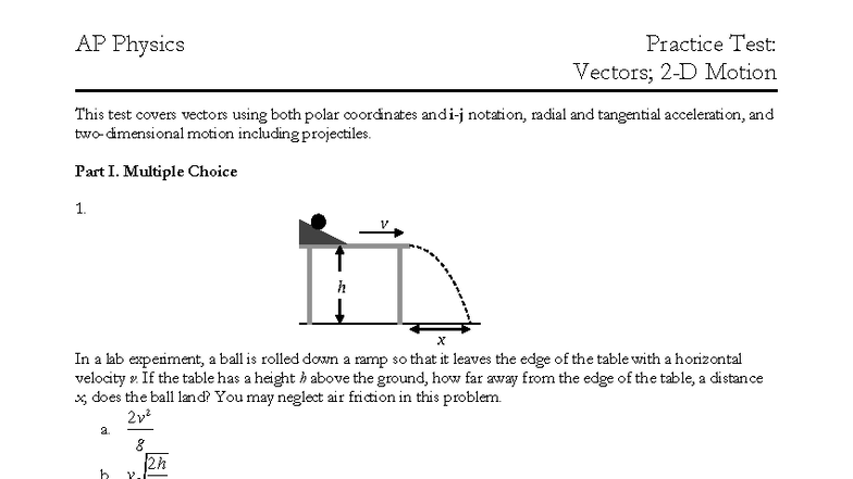 AP Physics Practice Test: Motion and Circular Dynamics - Studocu