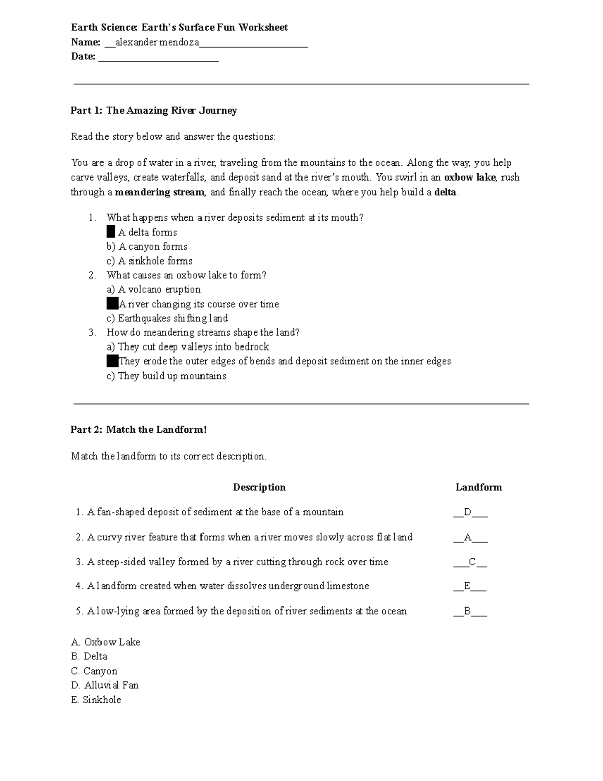 Unit 7.2 Worksheet: Earth Science - The Amazing River Journey - Studocu