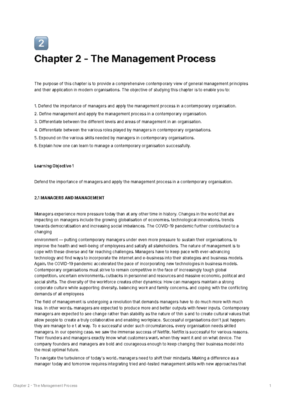 Chapter 2 - Understanding the Management Process: Principles ...