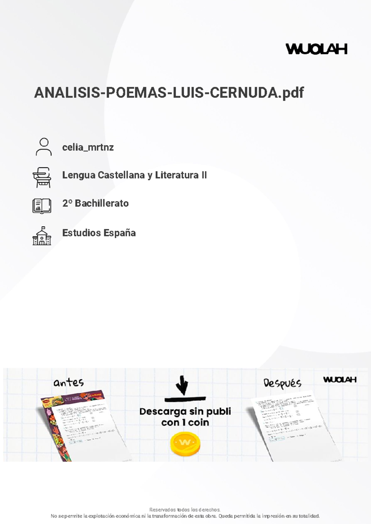 Análisis de Poemas de Luis Cernuda - Lengua Castellana II - Studocu