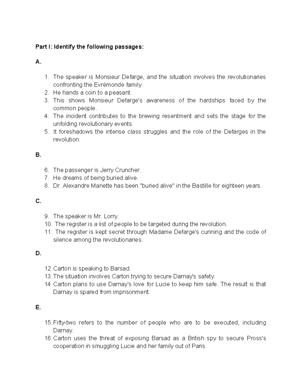 Final Exam Notes: Tale of Two Cities Analysis and Key Passages - Studocu