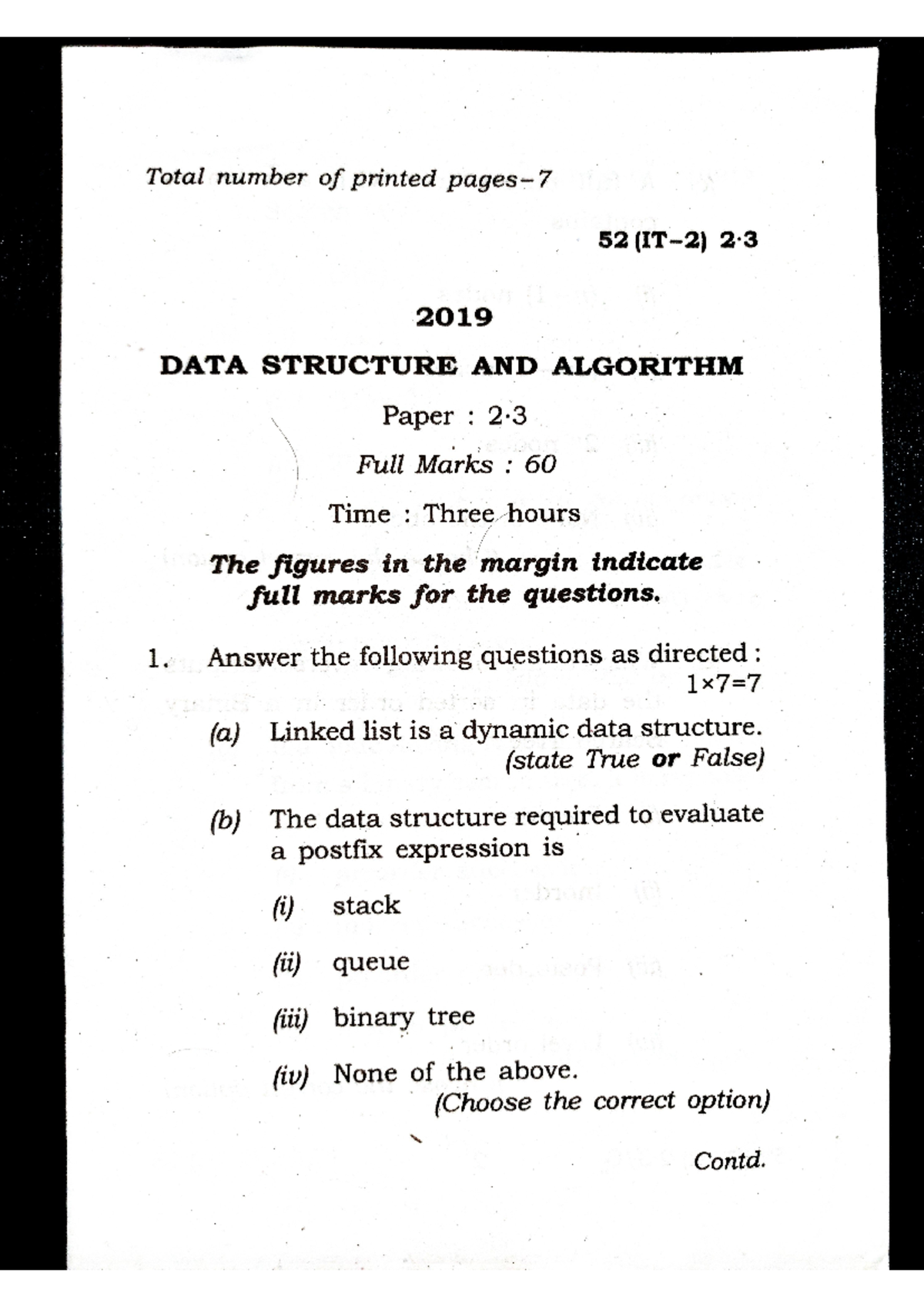 DSA 2019 Final Exam Question Paper - Studocu