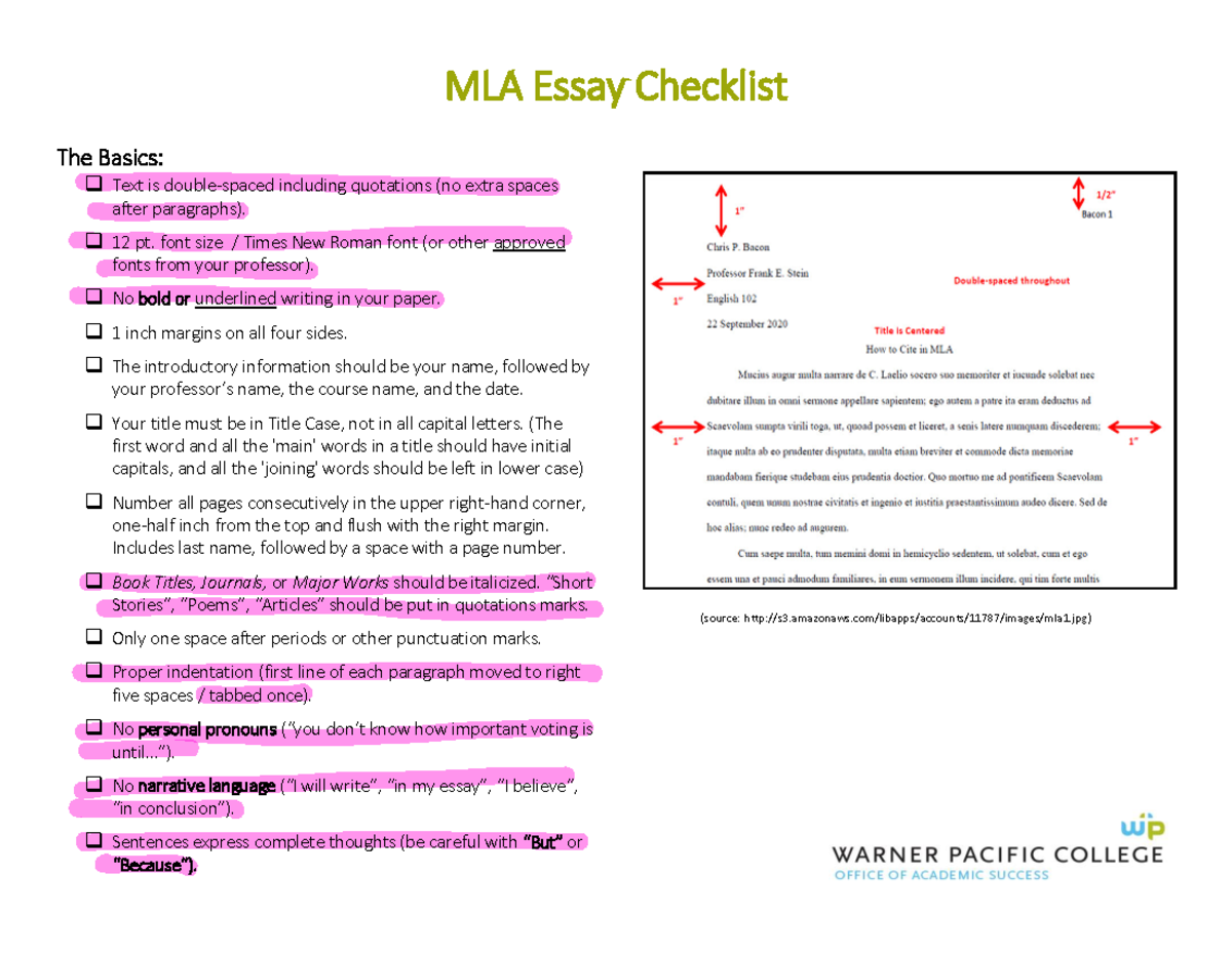 MLA-Checklist 2: Essential Guidelines for Proper MLA Sourcing - Studocu