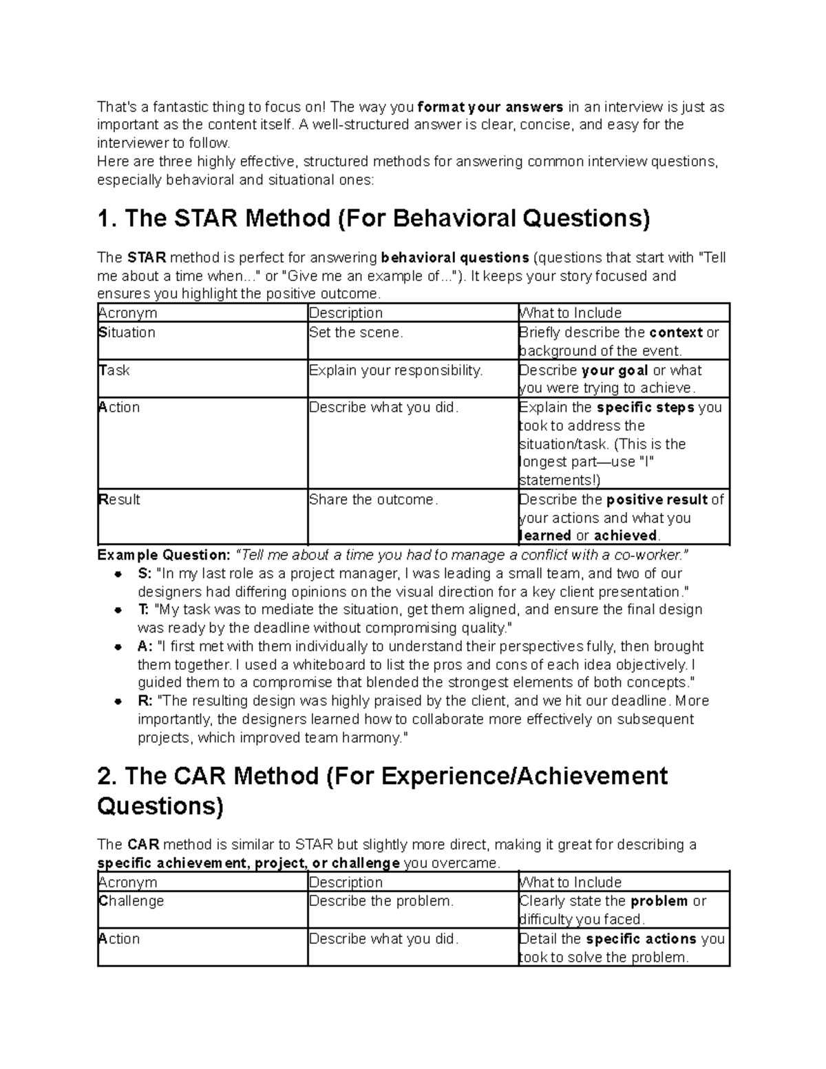 Effective Interview Answer Formatting Techniques - Studocu