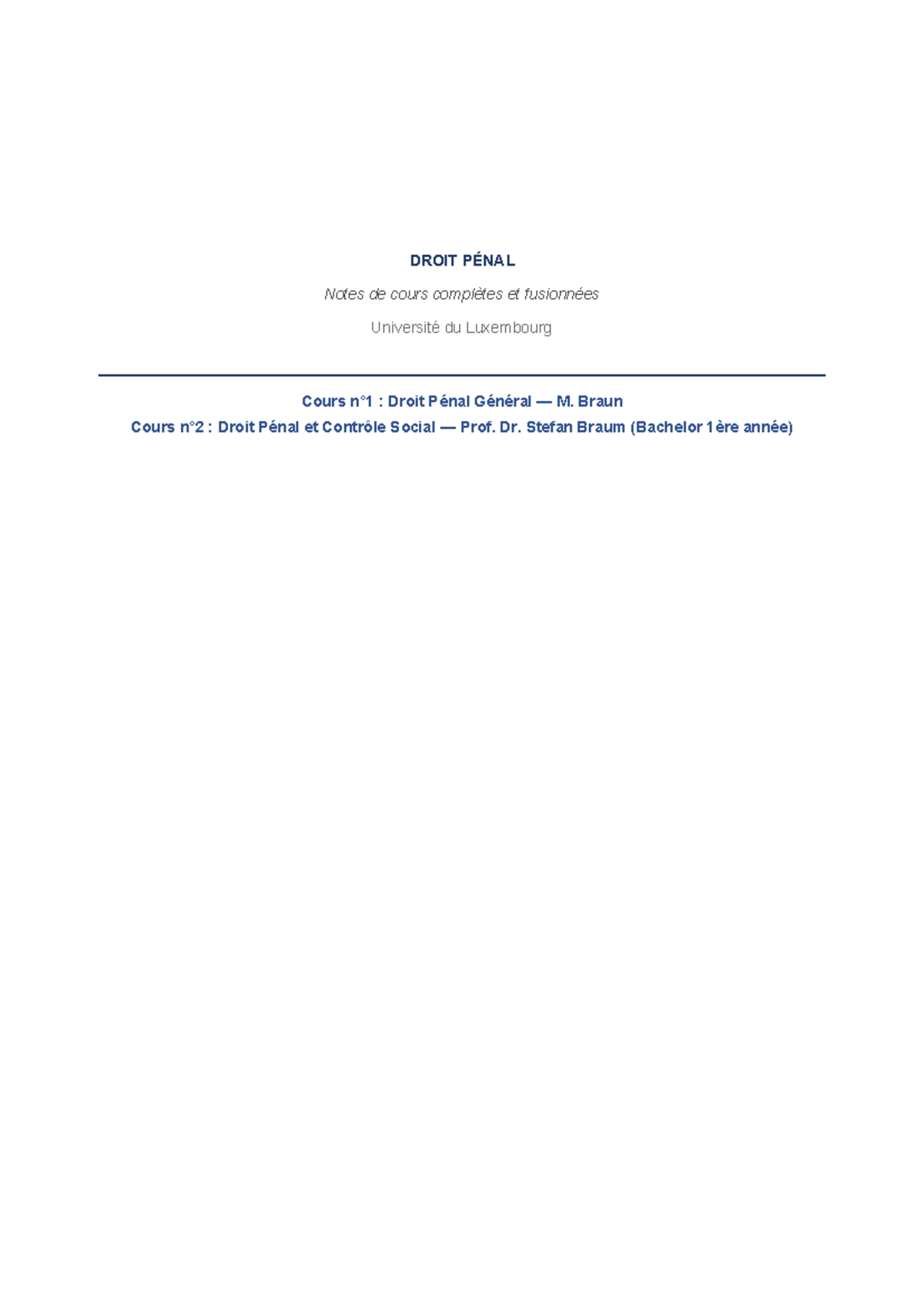 DROIT PÉNAL Général et Contrôle Social - Notes de Cours Complètes ...