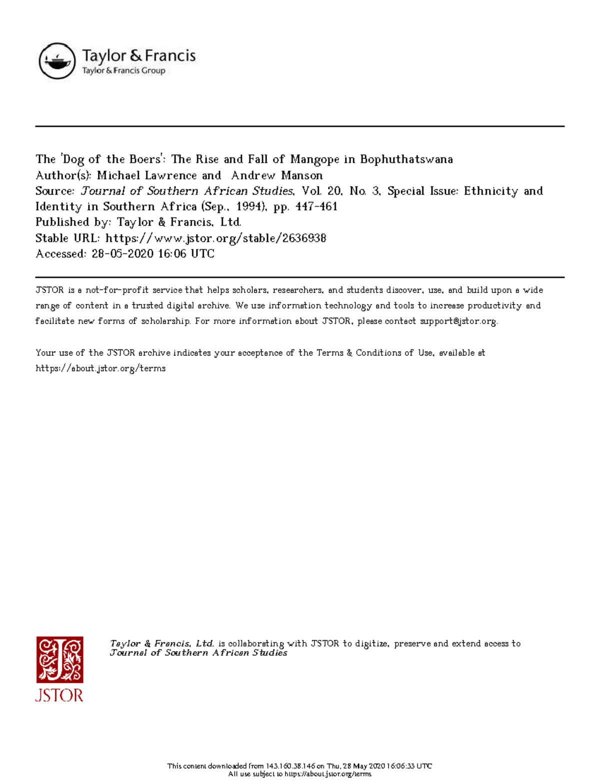 The Rise and Fall of Mangope in Bophuthatswana: A Case Study Analysis ...