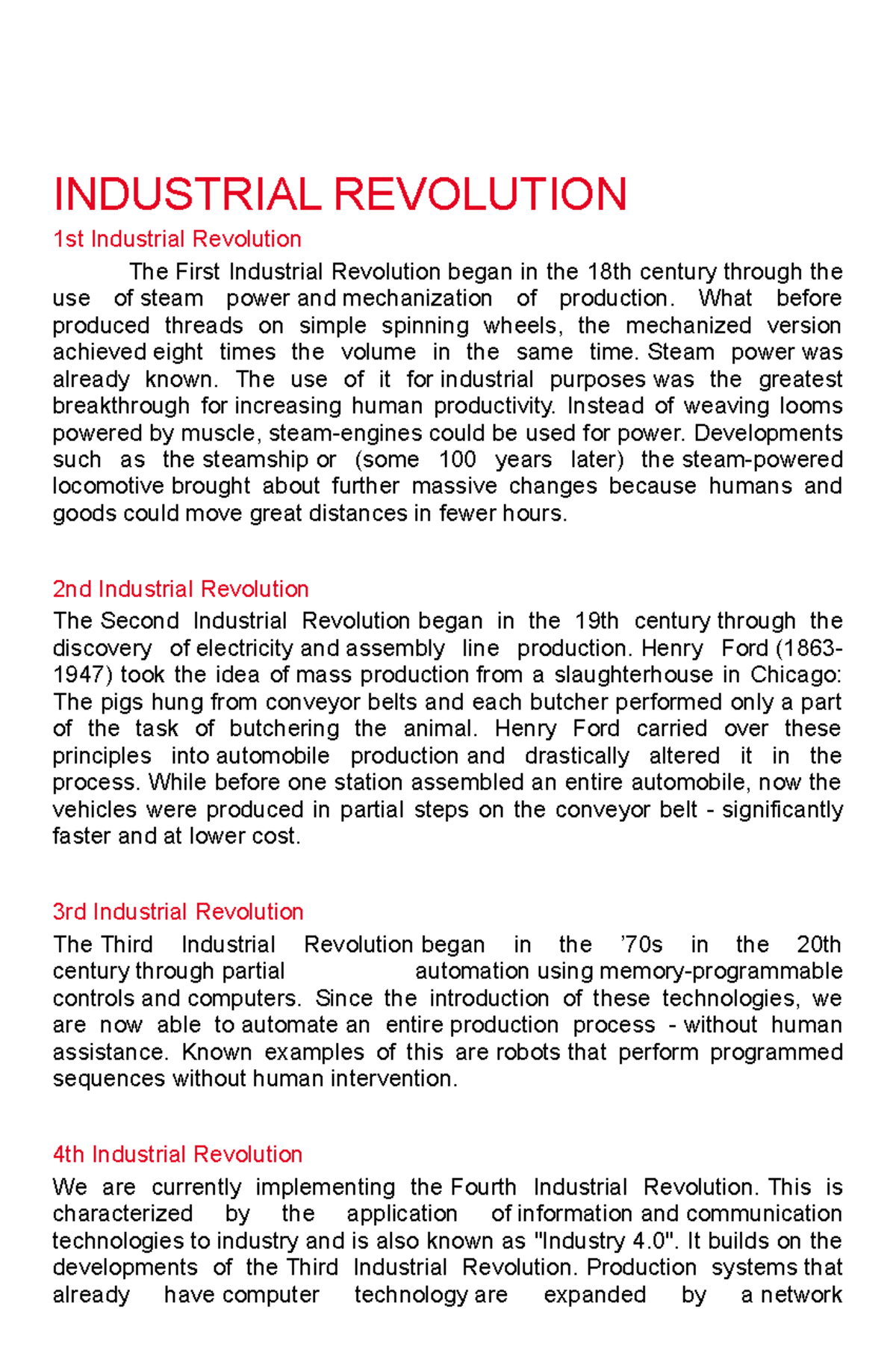 Industrial Revolution 1.0 TO 4 - INDUSTRIAL REVOLUTION 1st Industrial ...