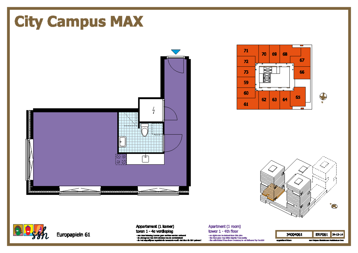 City Campus Apartment Layout - Tower 1, 4th Floor (ERP061) - Studeersnel