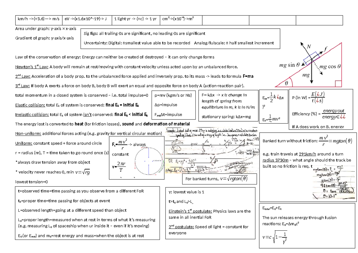 Cheat Sheet for Physics Exam: Key Concepts & Formulas - Studocu