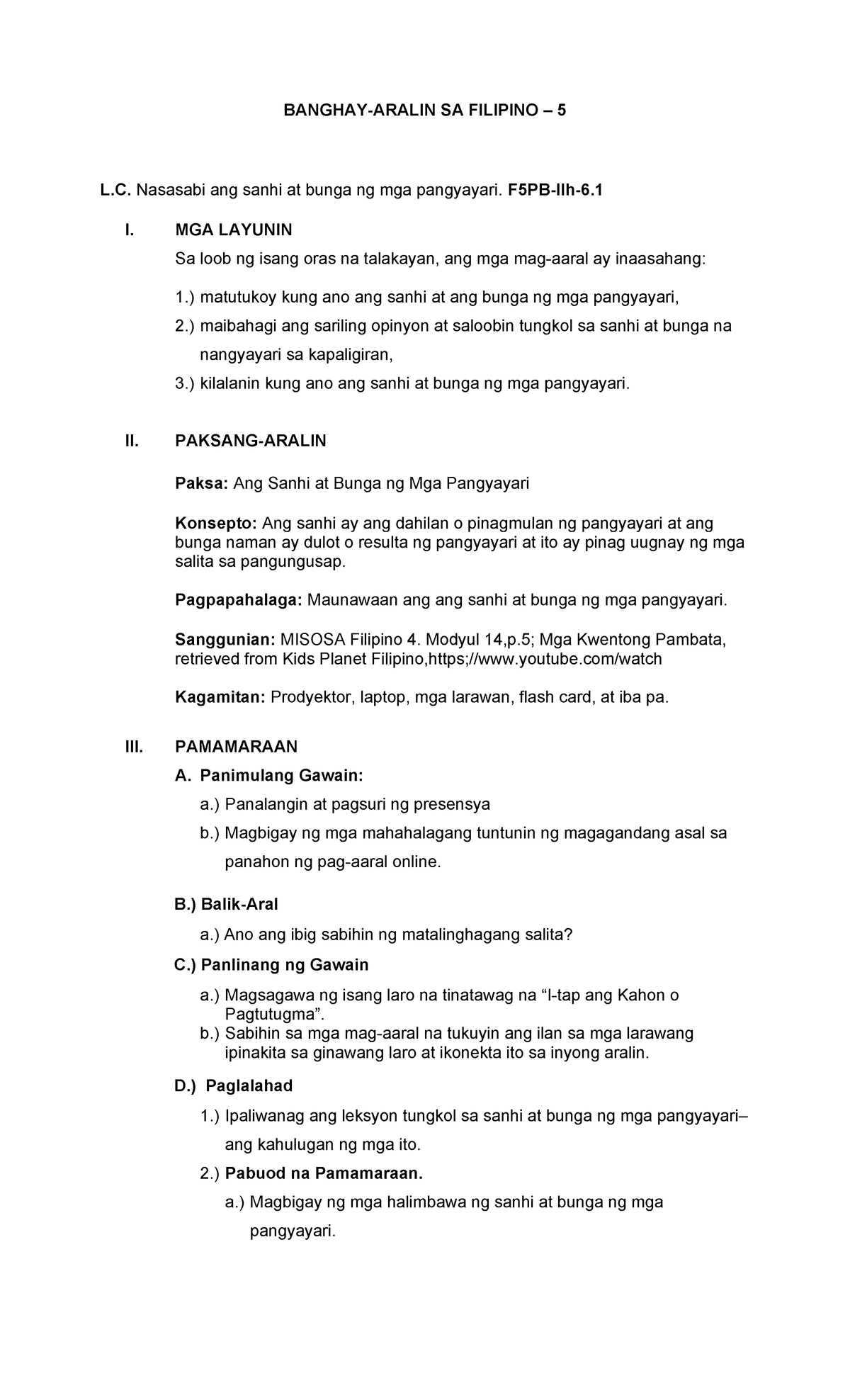 Banghay 1-FIL5 - A lesson plan for practice teaching - BANGHAY-ARALIN ...