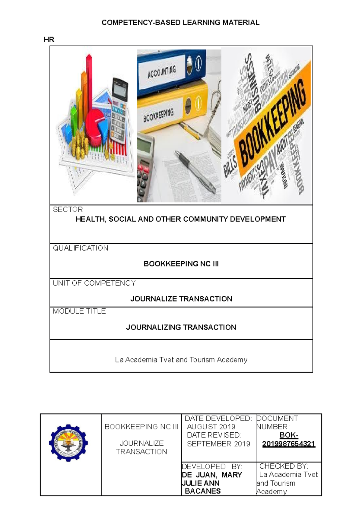 CBLM - Bookkeeping NC III - Journalizing Transactions Module Guide ...