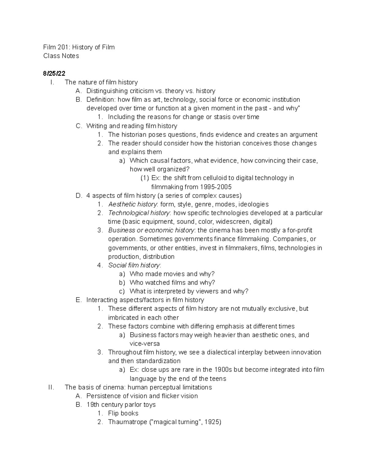 Film 201: Comprehensive Class Notes on Film History and Theory - Studocu