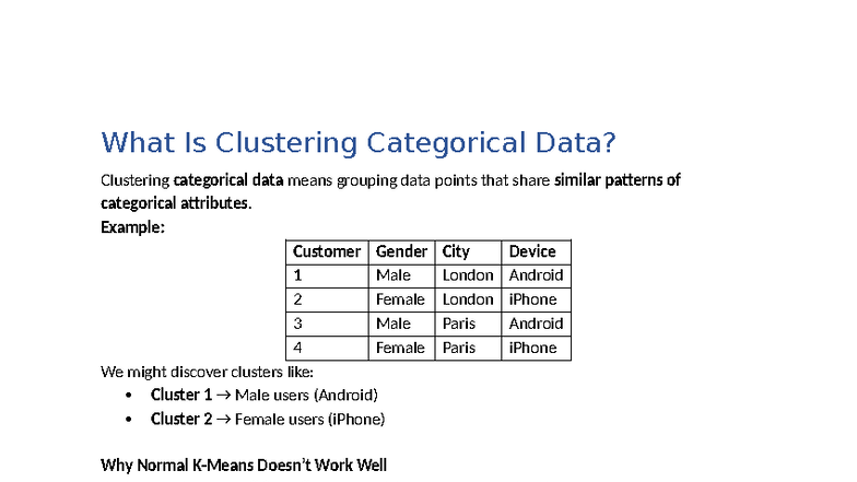 Clustering Categorical Data: Algorithms and Applications (CS101) - Studocu