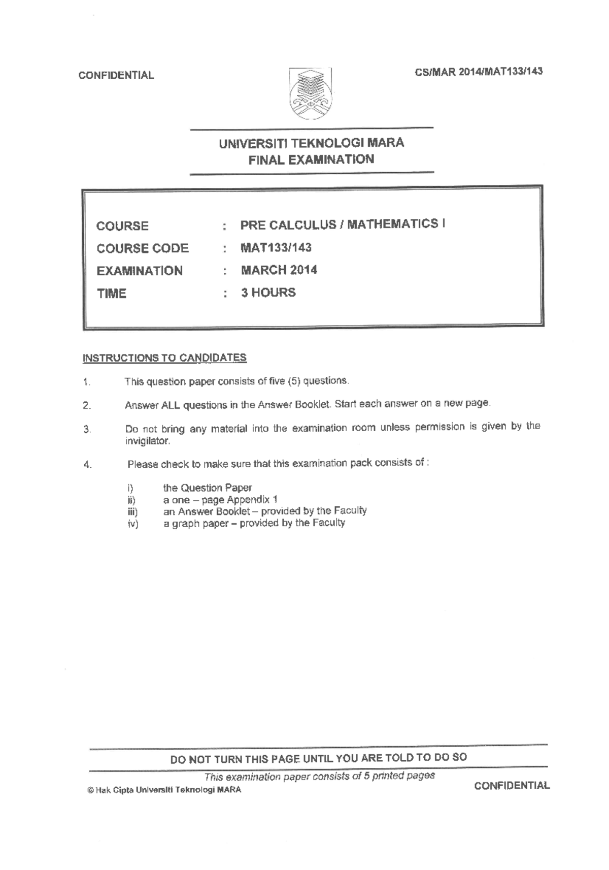 Mat133 Pre Calculus Past Year Qs Pre Calculus Uitm Studocu