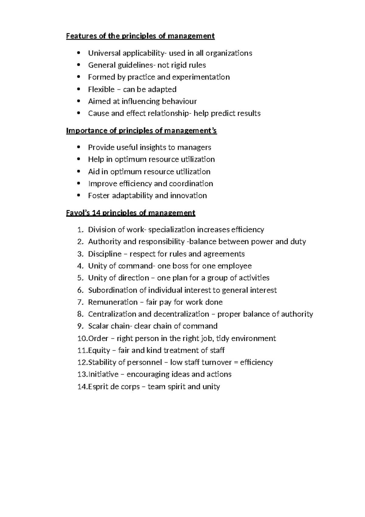 Principles of Management: Key Features and 14 Guidelines - Studocu