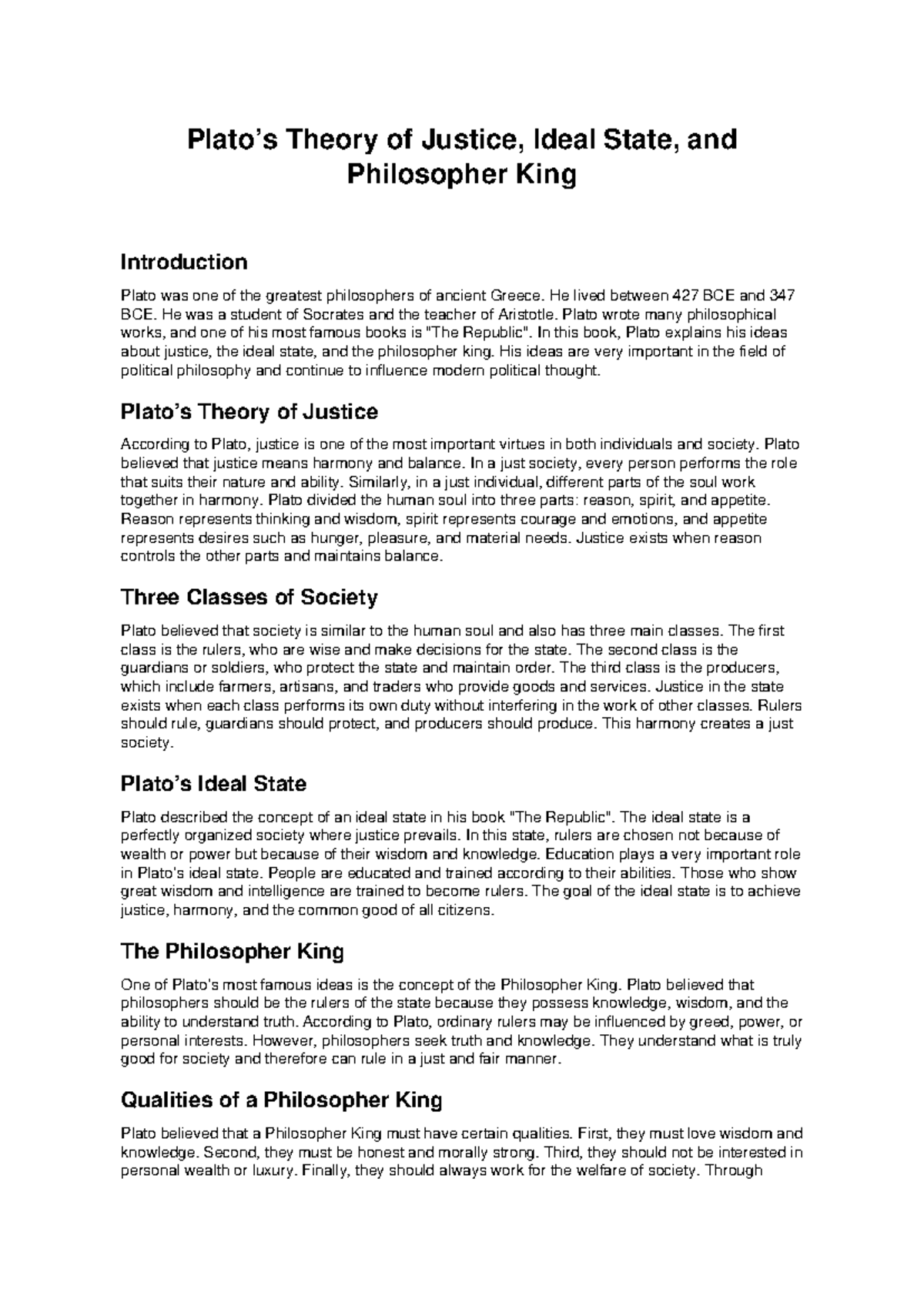 Plato's Theory of Justice: Ideal State & Philosopher King Assignment ...