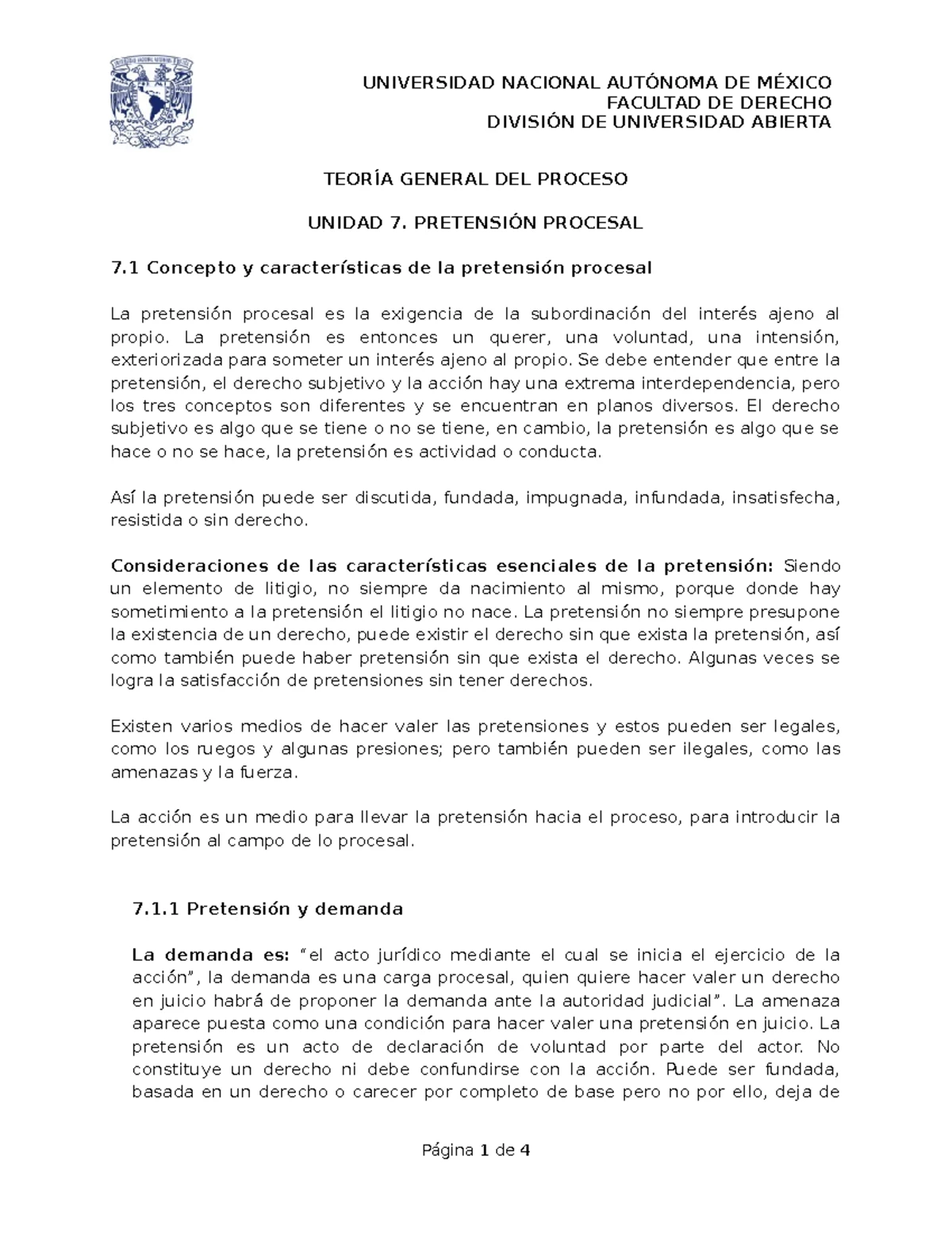 Unidad 6. Acción Procesal - FACULTAD DE DERECHO DIVISIÓN DE UNIVERSIDAD ...