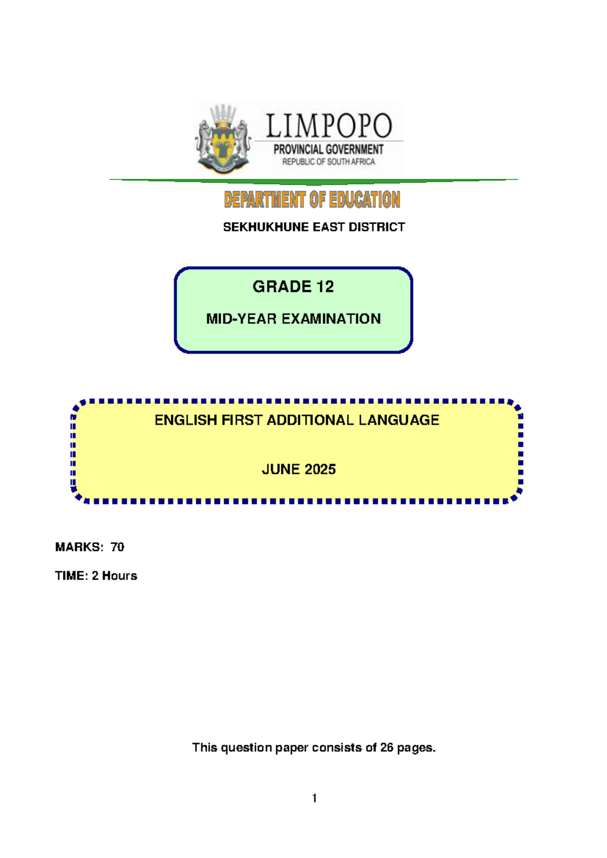 English FAL Grade 12 June 2025 Examination Paper - Studocu