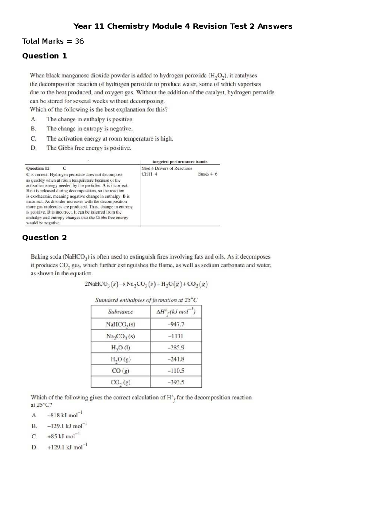 Year 11 Chemistry Module 4 Revision Test 2 Answers copy - Year 11 ...