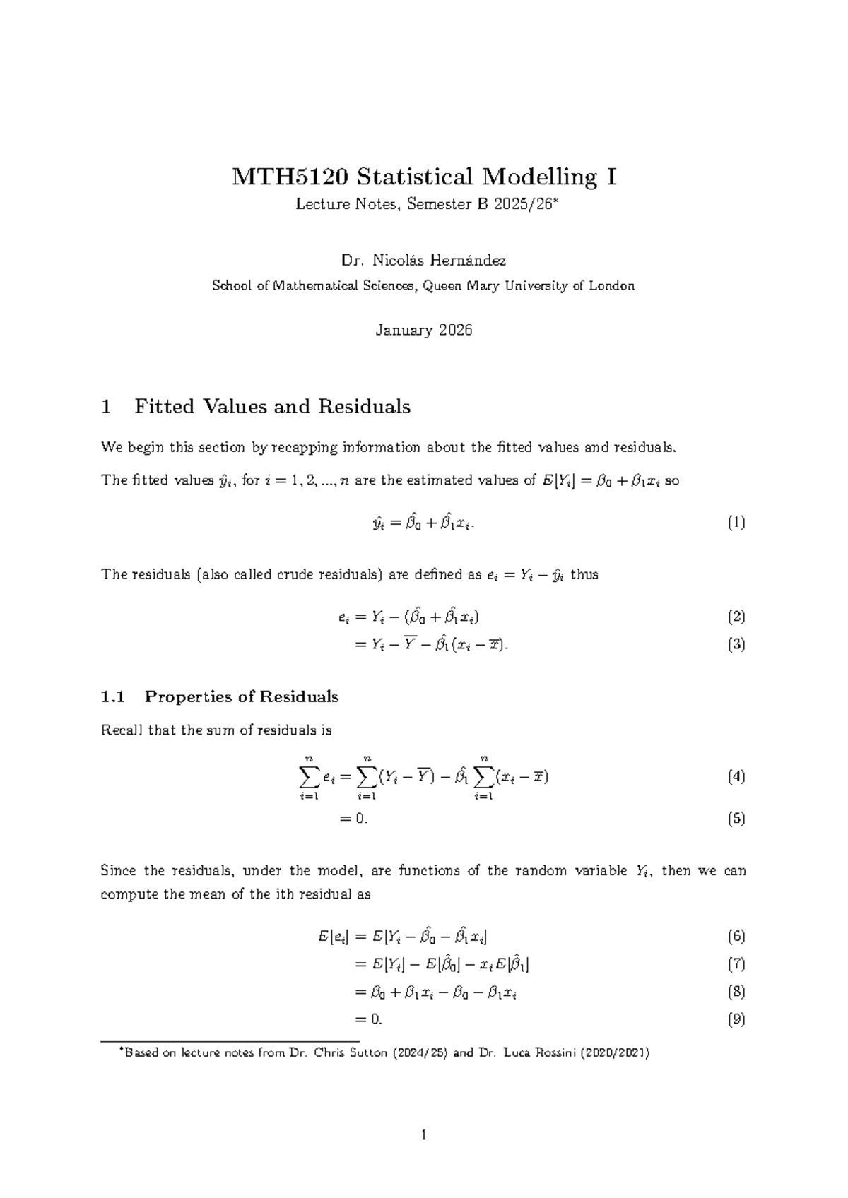 MTH5120 Statistical Modelling I Lecture Notes: Fitted Values ...