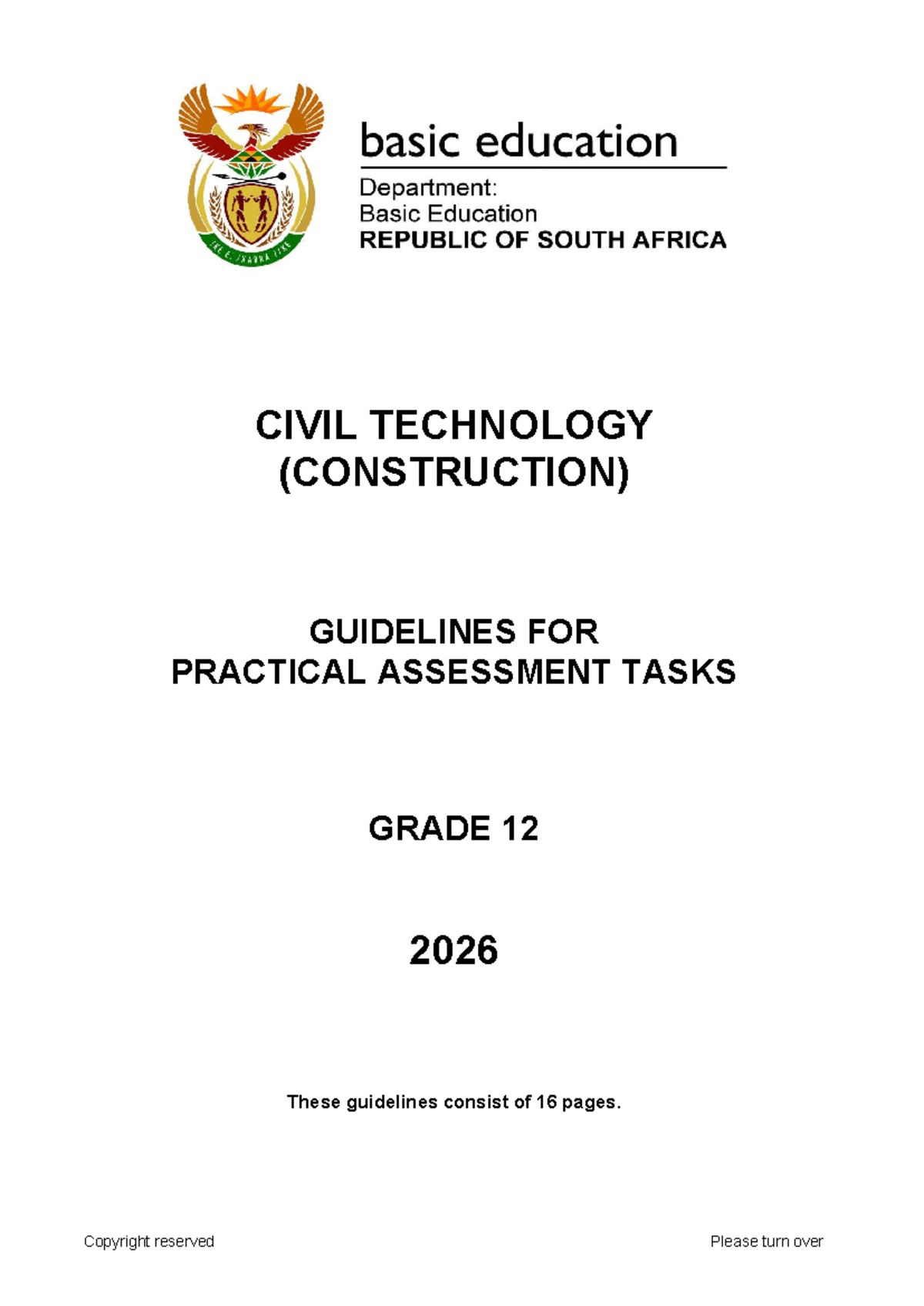 Civil Technology (Construction) PAT Guidelines for Grade 12 2026 - Studocu