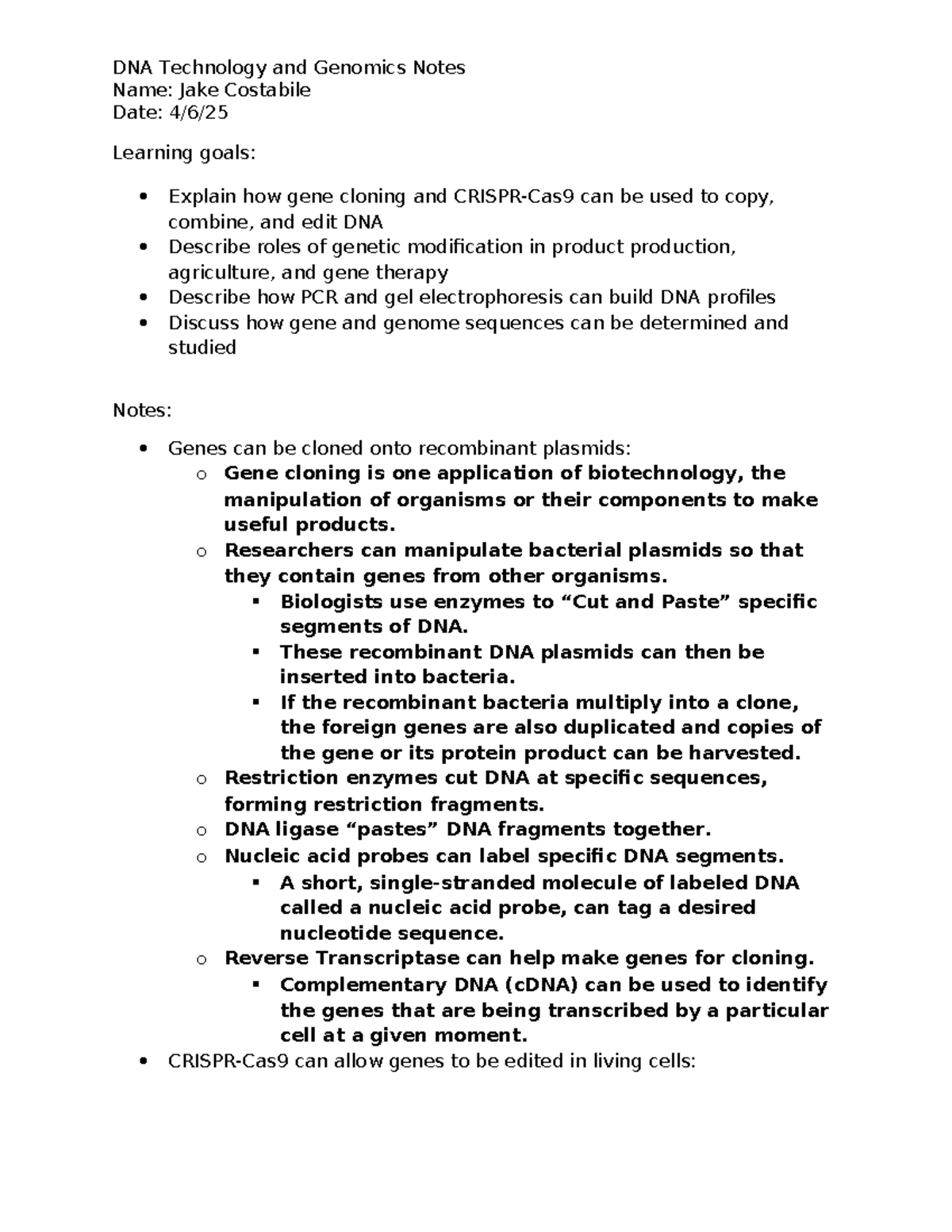 DNA Tech & Genomics: Cloning, CRISPR, & Profiles Overview (BIO101 ...