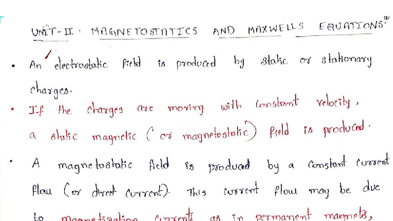 Unit II: Magnetostatics and Maxwell's Equations - Lecture Notes - Studocu