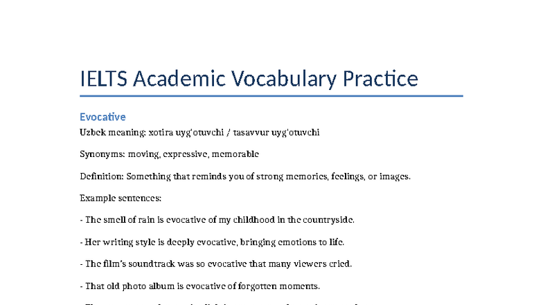 Advanced Vocabulary ESL Lesson with MC: IELTS Focus - Studocu