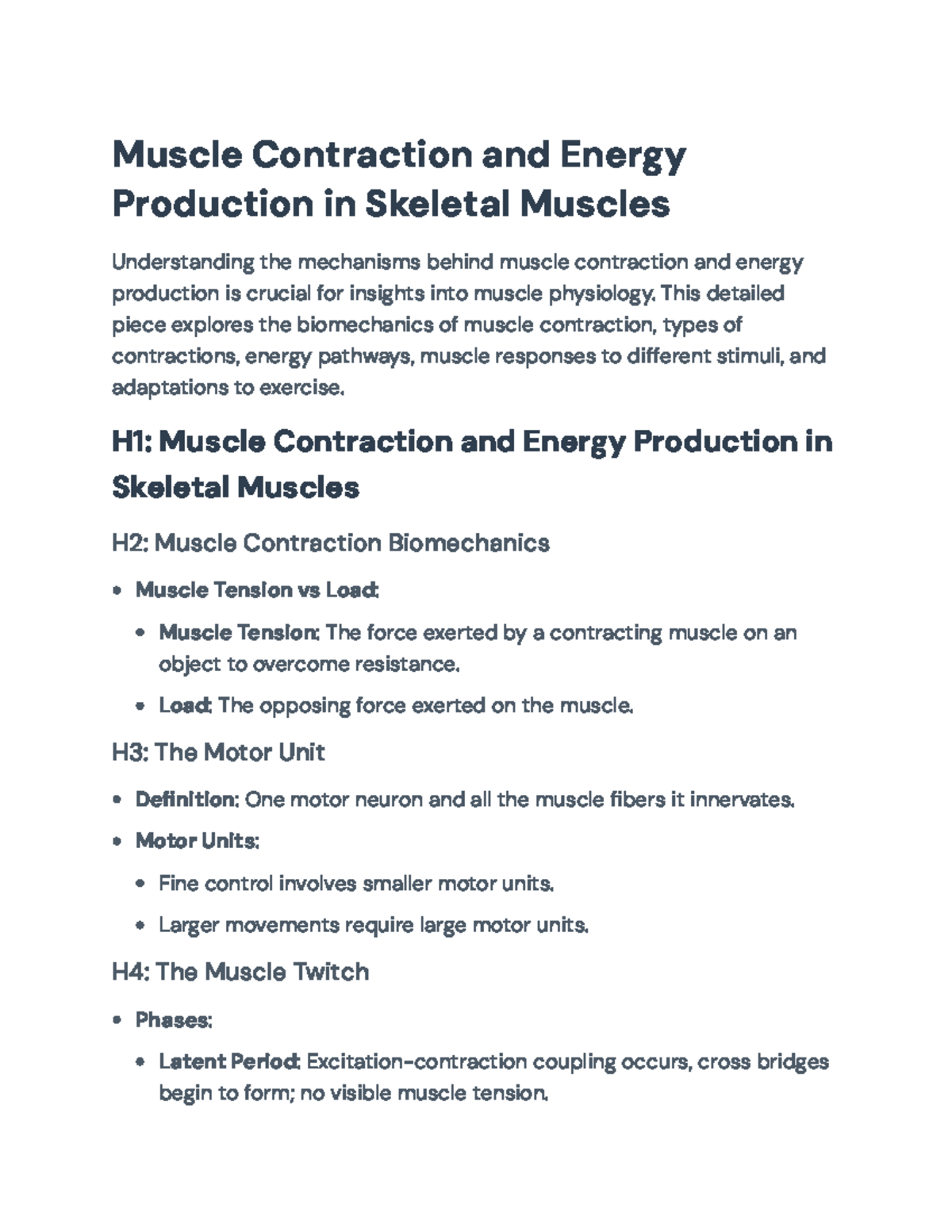 Muscle Contraction and Energy Production: Insights into Skeletal ...