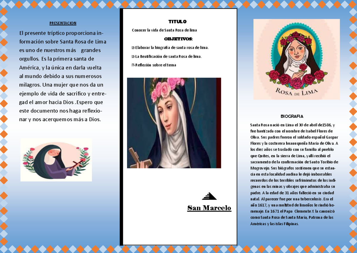 Tríptico sobre Santa Rosa de Lima - 2023 - Marysol Chacón Ortega - Studocu