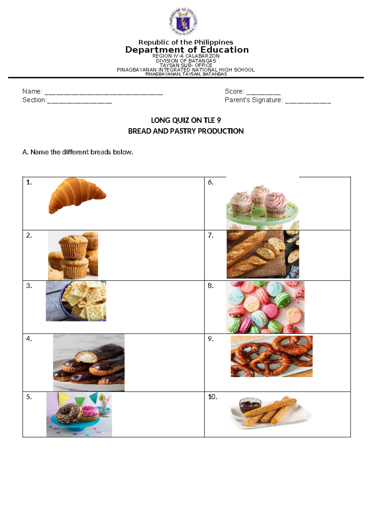 LONG QUIZ 2 ON TLE 9 BREAD AND PASTRY PRODUCTION - Studocu