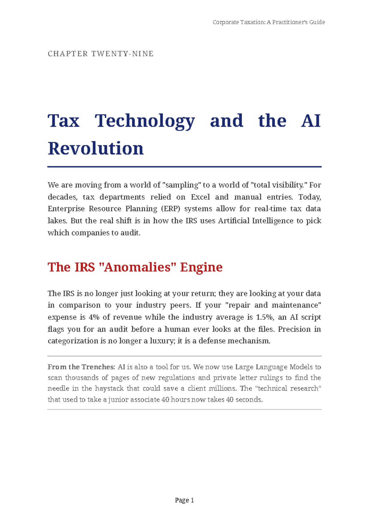 Corporate Taxation: CHAPTER on Tax Tech & AI Revolution - Studocu