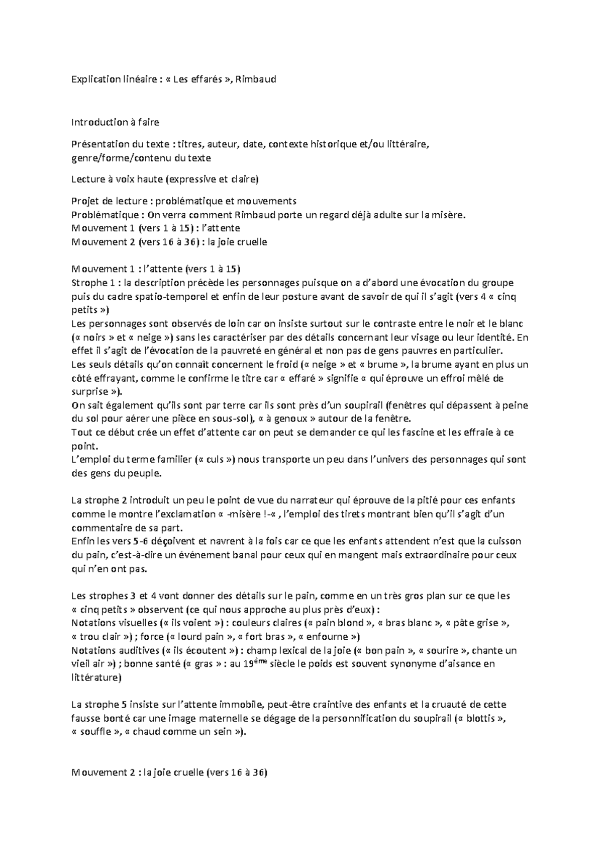 Les effarés LL - Explication linéaire : « Les effarés », Rimbaud Introduction à faire ...