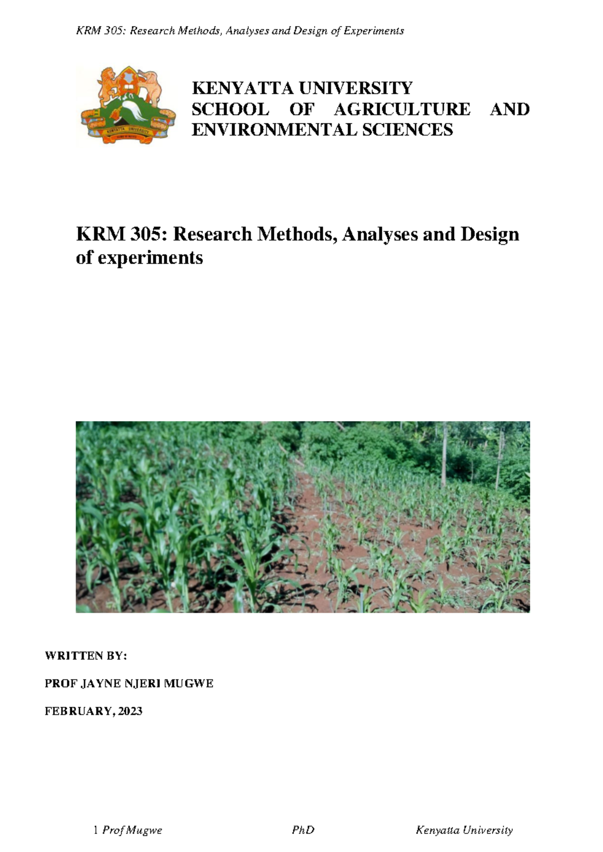 KRM 305: Research Methods, Analyses & Design of Experiments - Student ...